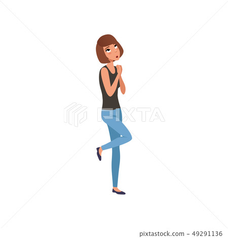 Woman standing on one leg afraid of something.... - Stock Illustration ...
