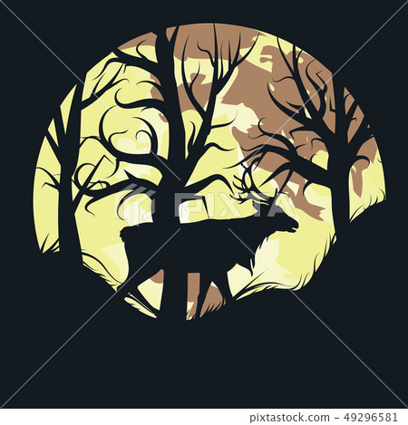 Stag over Full Moon - Stock Illustration [49296581] - PIXTA