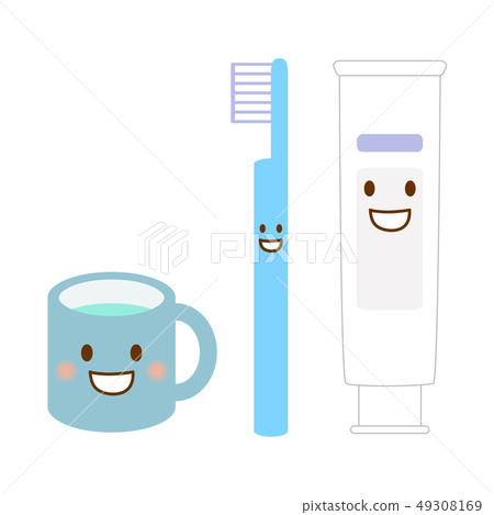 Toothbrush and cup with toothpaste face - Stock Illustration [49308169 ...