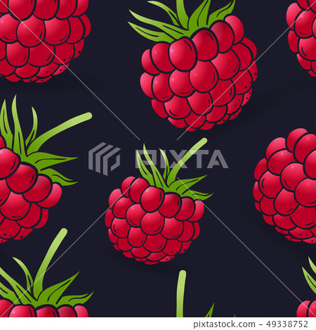 seamless pattern of raspberry on dark blue - Stock Illustration ...
