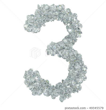 Diamond font, number 3 from diamonds. 3D rendering - Stock Illustration ...