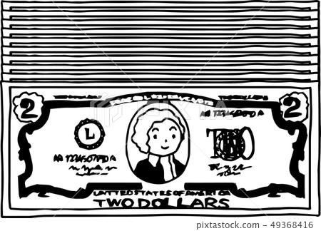 Two dollar banknote usd usa $ hand drawn cute - Stock Illustration ...