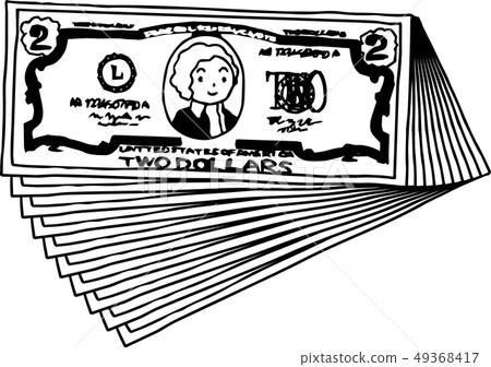 Two dollar banknote usd usa $ hand drawn cute - Stock Illustration ...