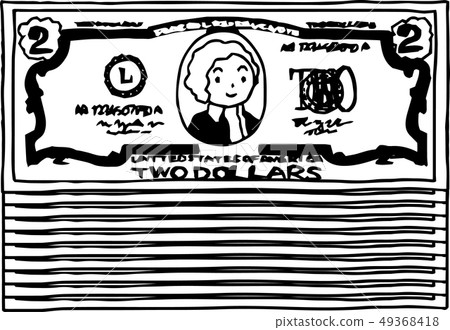 Two dollar banknote usd usa $ hand drawn cute - Stock Illustration ...