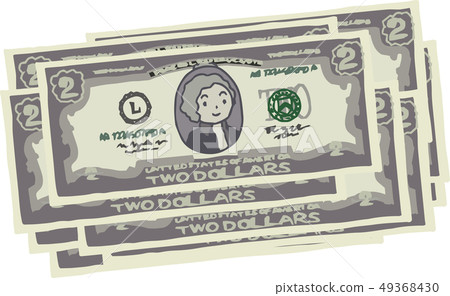 Two dollar banknote usd usa $ hand drawn cute - Stock Illustration ...
