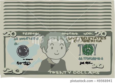 Twenty dollar bill american dollar $ cute hand... - Stock Illustration ...