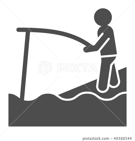 Fishing solid icon. Fisher and rod vector... - Stock Illustration ...