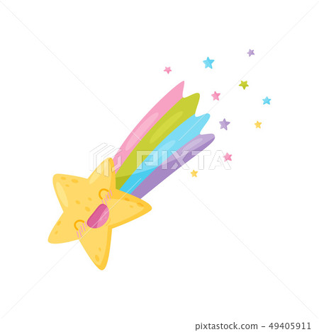 Falling star and rainbow on white background. - Stock Illustration ...