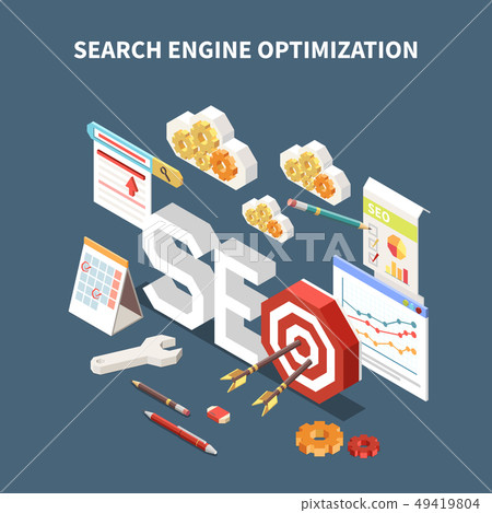 Isometric Isolated Web SEO Composition - Stock Illustration [49419804 ...