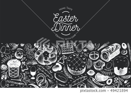 Easter dinner banner template. Vector hand drawn - Stock Illustration ...