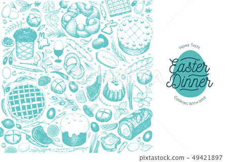 Easter dinner banner template. Vector hand drawn - Stock Illustration ...