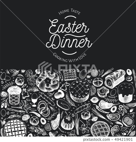 Easter dinner banner template. Vector hand drawn - Stock Illustration ...