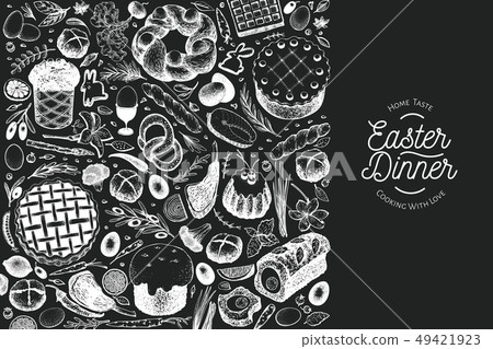 Easter dinner banner template. Vector hand drawn - Stock Illustration ...