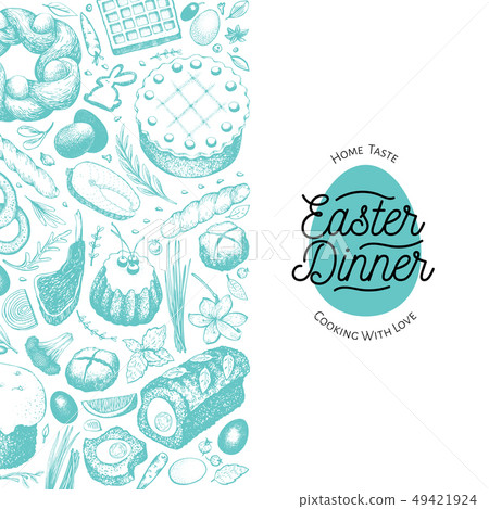 Easter dinner banner template. Vector hand drawn - Stock Illustration ...