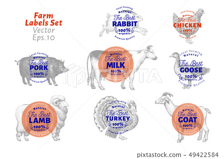 Labels with farm animals. Hand drawn animals set - Stock Illustration ...