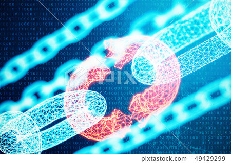 Disconnected, broken chain, digital block chain... - Stock Illustration ...