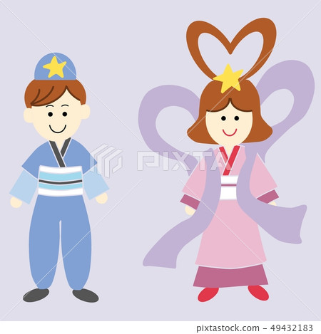 Weave princess and Hiko star (with background... - Stock Illustration ...