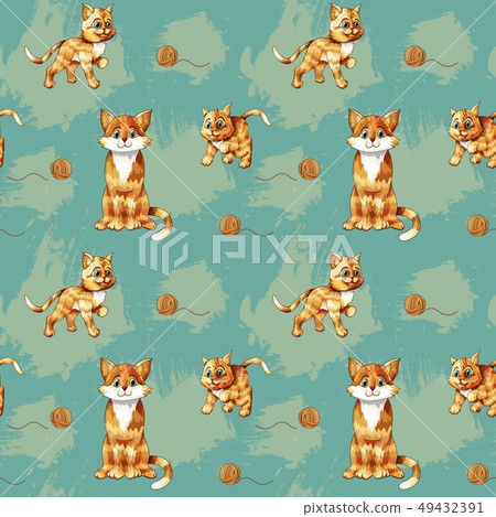 Vector seamless pattern of cartoon ginger cats... - Stock Illustration ...
