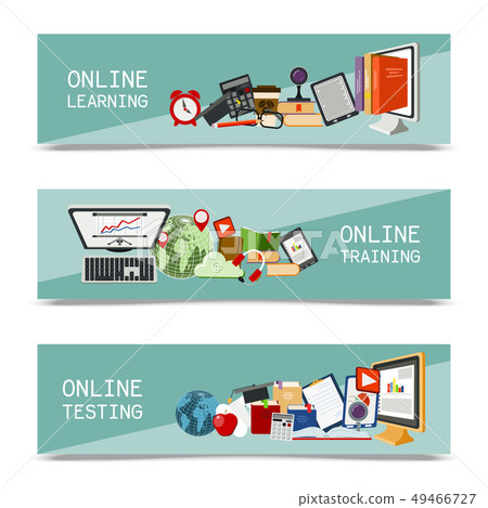 Distance education set of banners. Online... - Stock Illustration ...