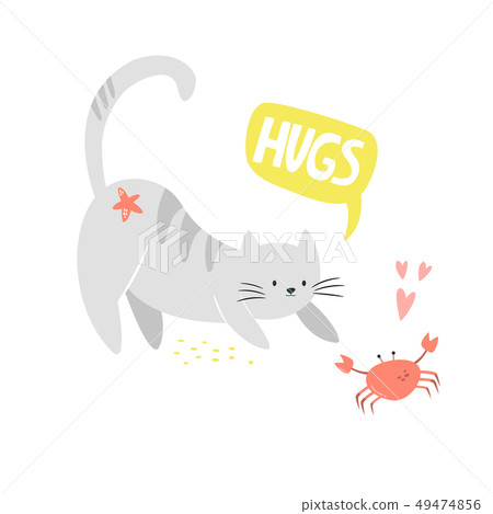 Funny cat and crab friends. Friendship concept - Stock Illustration ...