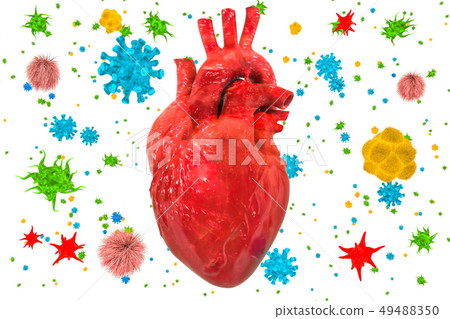 Heart with viruses and bacteria. Heart disease - Stock Illustration ...