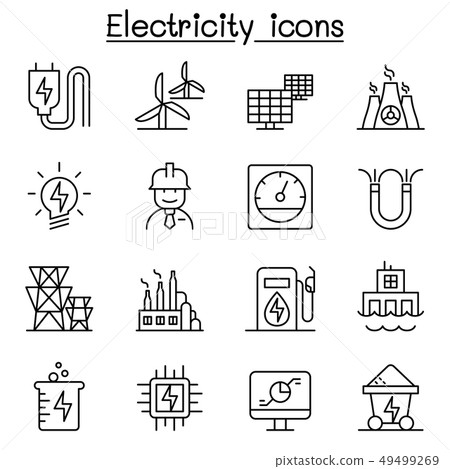 Electricity industry icon set in thin line style - Stock Illustration ...