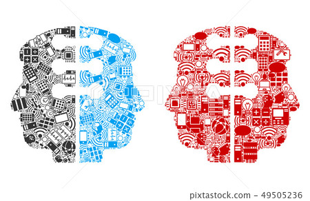 Dual Head Interface Collage Icons for BigData - Stock Illustration ...