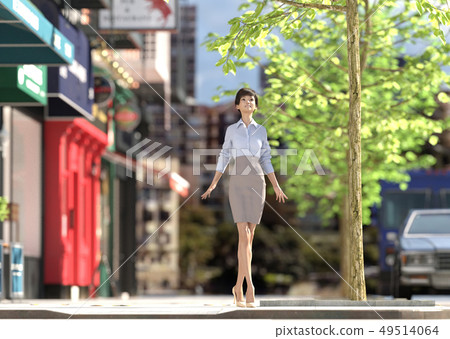 A woman who walks on a street corner... - Stock Illustration [49514064 ...