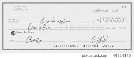 Bank check signed for charity. One million dollars - Stock Illustration ...