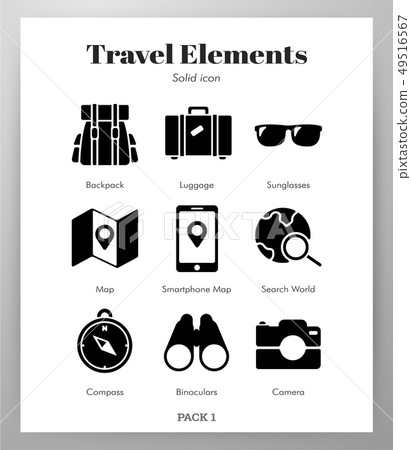 Travel elements solid pack - Stock Illustration [49516567] - PIXTA