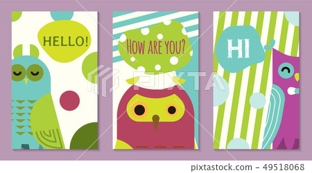 Owl set of banners vector illustration. Hello,... - Stock Illustration ...