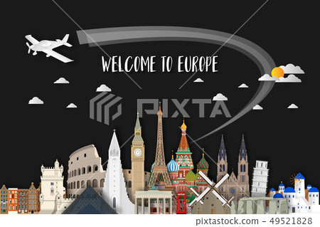 Europe famous Landmark paper art. Global Travel - Stock Illustration ...