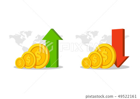stack of coins with up and down arrows - Stock Illustration [49522161 ...