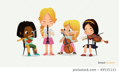 Children Girl Orchestra Play Different Music... - Stock Illustration ...