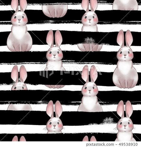 Cute cartoon rabbits. Seamless pattern - Stock Illustration [49538910 ...