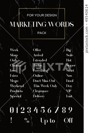 Set of popular marketing words and all numbers - Stock Illustration ...