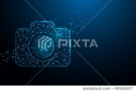 Camera icon from lines, triangles and particle - Stock Illustration ...