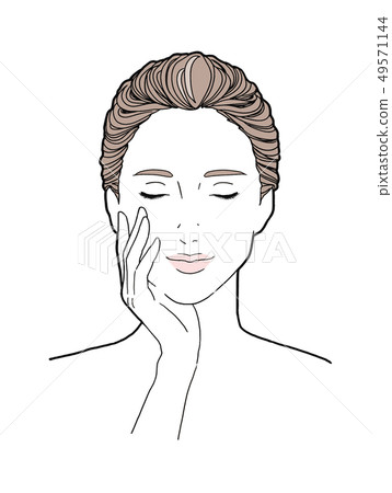 Woman touching her cheek with one hand and... - Stock Illustration ...