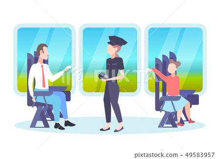 inspector woman checking tickets of passengers... - Stock Illustration ...