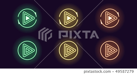 Neon icon set of Play button. Vector UI sign - Stock Illustration ...