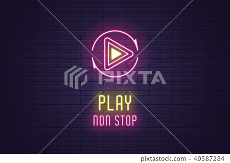 Neon icon set of Play non Stop button, vector sign - Stock Illustration ...