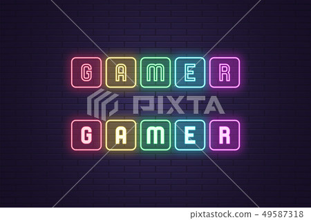 Neon composition of text Gamer. Vector headline - Stock Illustration ...