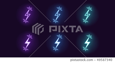 Neon icon set of Lightning bolt flash. Vector - Stock Illustration ...