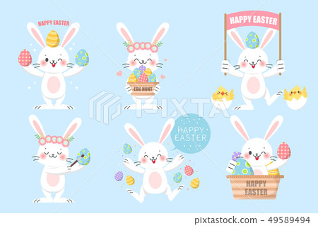 Easter rabbits and Easter eggs - Stock Illustration [49589494] - PIXTA