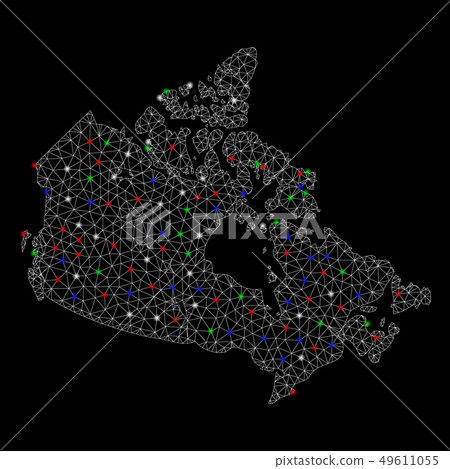 Bright Mesh Wire Frame Canada Map with Flare Spots - Stock Illustration ...