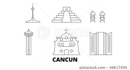 Mexico, Cancun line travel skyline set. Mexico,... - Stock Illustration ...