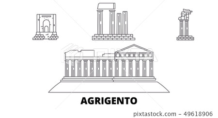 Italy, Agrigento line travel skyline set.... - Stock Illustration ...