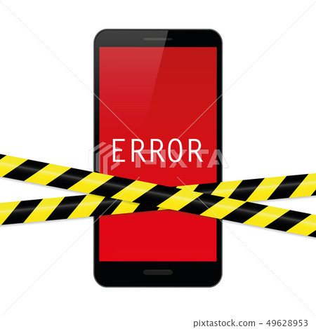 smartphone with red error display and warning tape - Stock Illustration ...
