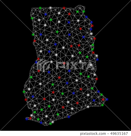 Bright Mesh Network Ghana Map with Flare Spots - Stock Illustration ...