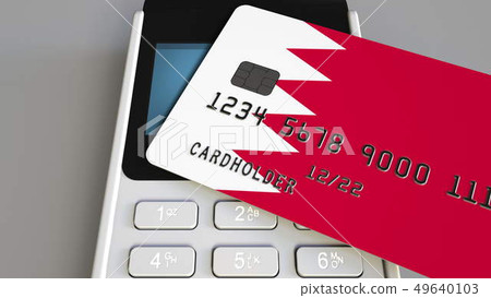 Paying with credit card with flag of Bahrain.... - Stock Illustration ...